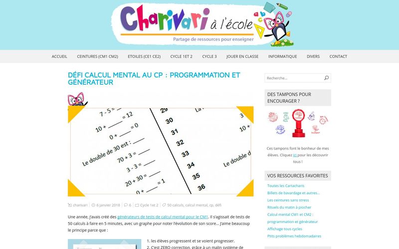Défi calcul mental au CP : programmation et générateur – Charivari à l ...